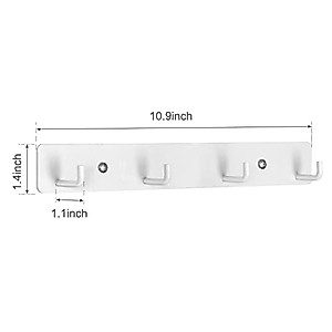 Lwenki 2PCS Key Holder for Wall, Black Key Rack with 4 Key Hooks to Hang Keyrings, Dog Leash, Umbrella, Sunglasses – Key Hanger with Mounting Hardware for Glass, Tile and Wood (10.9” x 1.4”) (White)