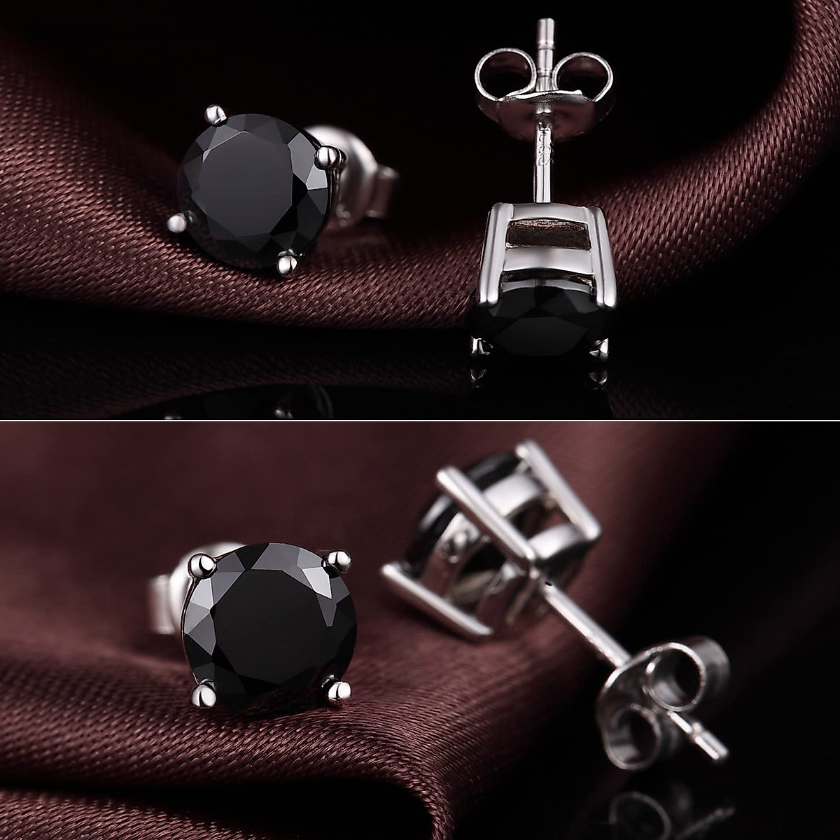 Black Stud Earrings Black Cubic Zirconia Earrings Fake Black Diamond Earrings Women Black Earrings Studs 6mm Black CZ Earrings Black Stone Earrings for Women Silver Black CZ Stud Earrings for Women