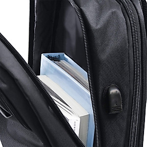 Shelby Vault Black Backpack | 1680D Polyester with Leatherette Trim and an Embroidered Shelby Logo | USB Port | TSA/Checkpoint Friendly Padded Sleeve that fits up to a 17" Laptop and a Tablet