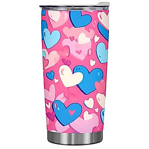QWEUIOP 20oz Insulated Travel Coffee Mug Blue Hearts Pattern Stainless Steel Tumbler with Lid Double Wall Vacuum Coffee Cup For Hot and Cold Drinks14182