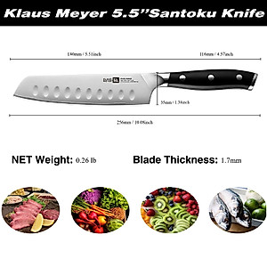 Klaus Meyer Stahl High Carbon Tri-ply Steel 5.5 inch Santoku Kitchen Chef Knife