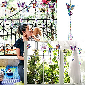 4 Pcs Diamond Painting Kits 5D Diamond Painting Suncatcher Double Sided DIY Wind Chime Kit Diamond Art for Kids Butterfly Bee Hummingbird Ornament for Adults Kids Home Garden Supplies (Cute Style)