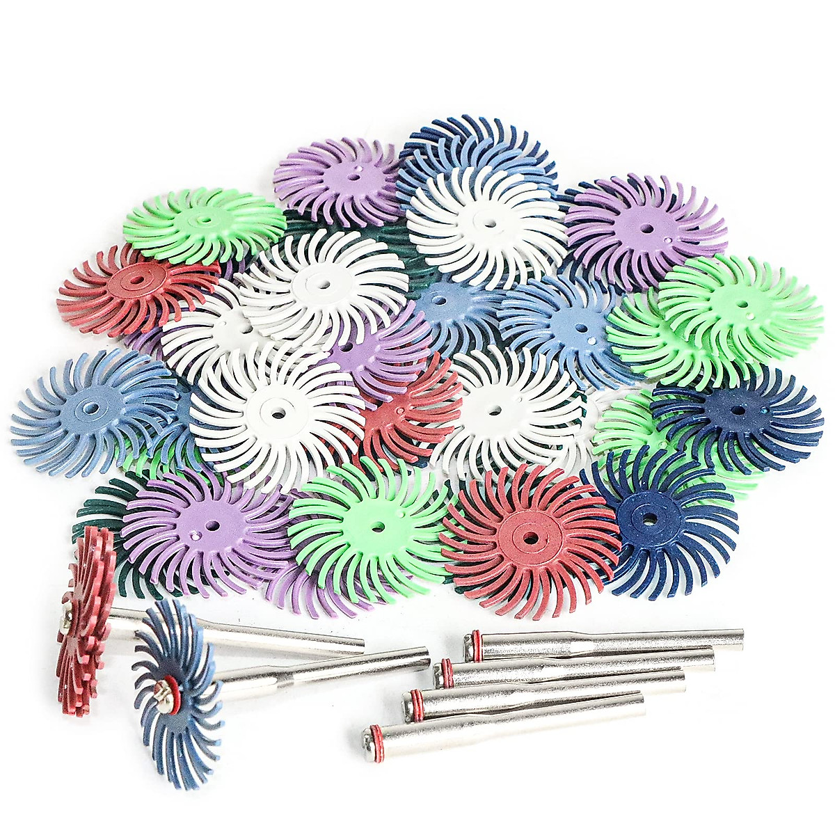 42pcs 1 Inch Radial Bristle Disc Kit with 3mm Shank for Rotary Tools,Detail Abrasive Wheel for Jewelry Wood Metal Polishing, Bristle Wheel with Grit 80-2500