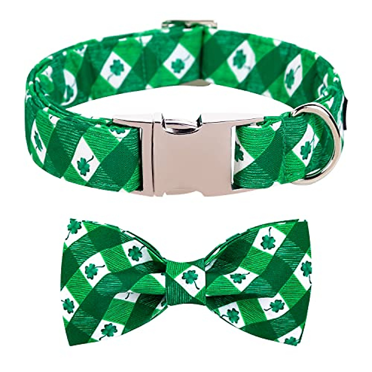 MACA Bates St. Patrick's Day Dog Collar with Bow/Flower/Bow tie, Clover Adjustable Collar for Small Medium Large Dog with Metal Buckle