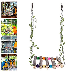 POPETPOP Bird Swing Perch Parrot Cage Hanging Toy Wooden Parrot Toy Wooden Cage Hammock Stands for Parakeets Cockatiels Conures Macaws Finches Accessory