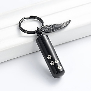 Imrsanl Cremation Jewelry Glass Cylinder Urn Keychain for Ashes for Pet Keepsake Urn Key Chain for Ashes for Dog Cat Cremation Pendant Key Ring for Ashes (Glass Cylinder-Black)