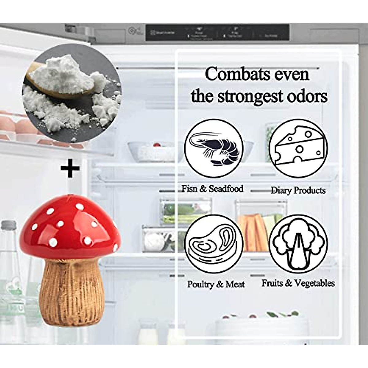 2 Mushroom Baking Soda Holder For Refrigerator Baking-Soda Fridge Odor Absorber Smell Remover Cute Fridge Deodorizer Refrigerator Odor Eliminator(No Soda)