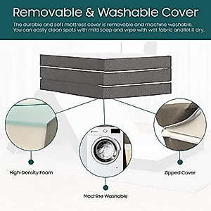 Nutan 4-Inch Tri-Folding Zippered, Gel Memory Foam Mattress, Cot Pad, Guest Bed, Portable Floor Mattress, Breathable Mesh Sides with Ultra Soft, Removable and Washable Cover, 31-Inch, White