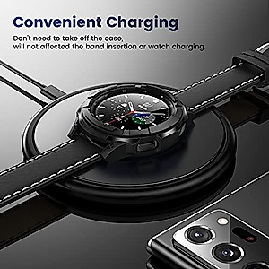 Goton 3 in 1 Accessories for Samsung Galaxy Watch 4 Classic 46mm, 1 Rugged TPU Armor Bumper Case Cover +2 Tempered Glass Screen Protector Films + 1 Bezel Ring for Galaxy Watch4 Classic 46mm Black