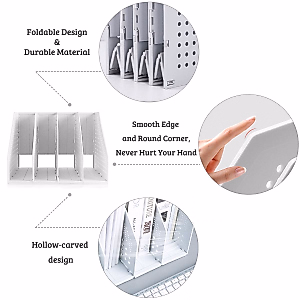 Lemical Freely Expanding 4 Vertical Compartment Collapsible Magazine File Holder Space Saving Rack Home Kitchen Desk Organizer No Need Assemble Gray