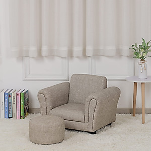 Getifun Kids Sofa Chair with Ottoman/PVC Leather Toddler Couch with Plastic Legs/Upholstered Children Armchair for Kids Under 4 Years Old/Single Seat with Stool (Double)