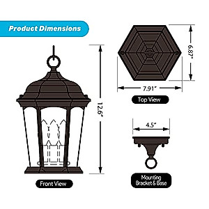 Euri Lighting EHL-130W-MD, Flickering Flame Hanging Lantern, Water Glass, with Integrated Security Light (3000K), Wall Switch Selectable Function, Water Glass, Oil Rubbed Bronze Housing