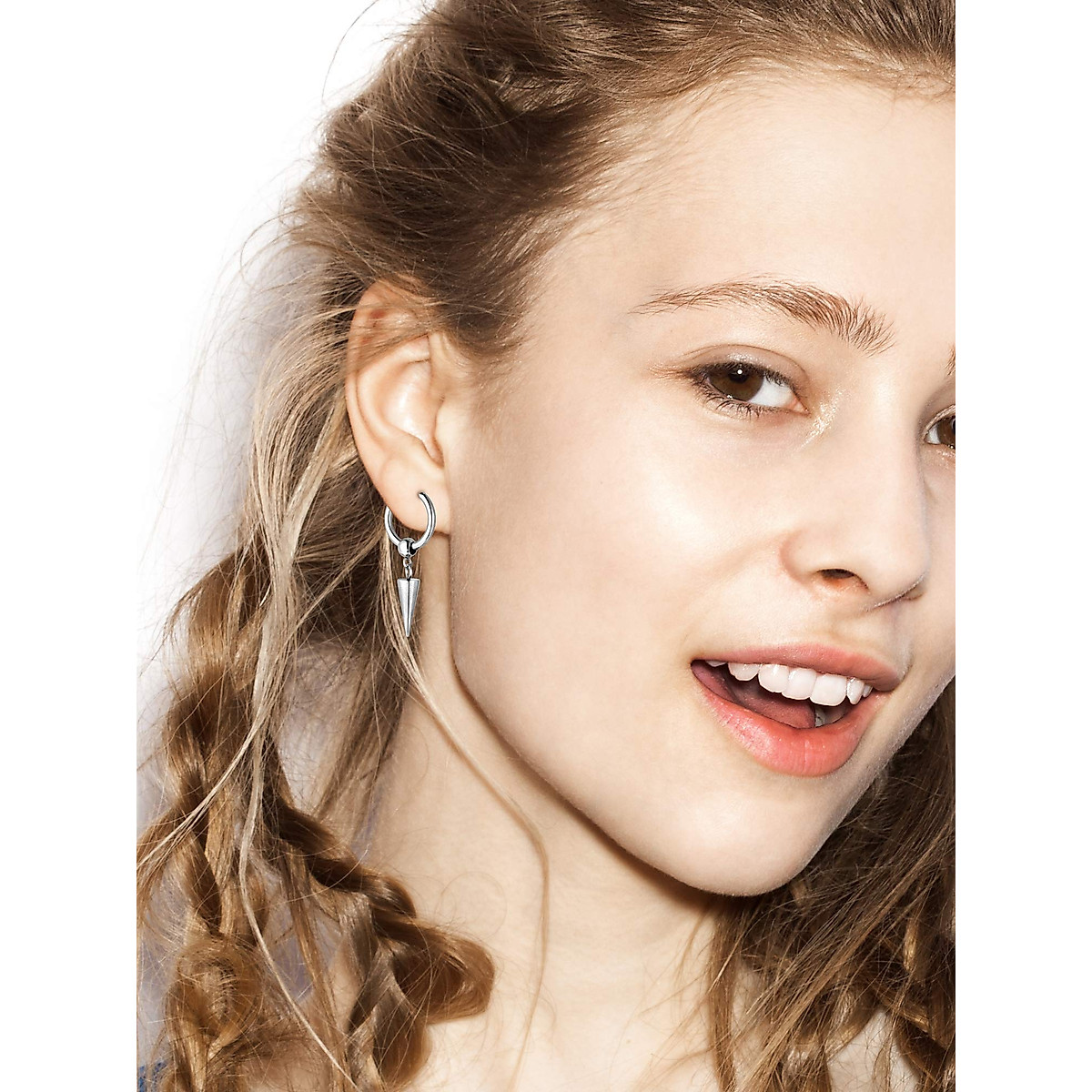 12 Pieces Hoop Dangle Earrings for Men Stainless Steel Hanging Pendant Hinged Hoop Earrings Long Chain Cross Huggie Earrings Fashion Piercing Jewelry Gift for Unisex Men Women (Silver)