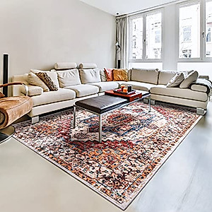 YJ.GWL Area Rug 4x6, Washable Bedroom Rug, Soft Accent Rugs for Living Room Entryway Dining Room, Non-Slip Non-Shedding Low-Pile Floor Carpet, Orange