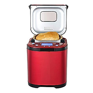 FRIGIDAIRE Bread Maker Machine with Nonstick Bowl, Bread Hook, Measuring Cup & Spoon. 15-in-1, Gluten-Free Bread, Cake& Yogurt, 3 Crust Colour options and more. 3 Loaf Sizes. 2LB XL-RED