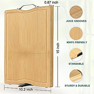 Organic Bamboo Cutting Board for Kitchen with Juice Groove,Upright Stand Chopping Board with Rotatable Base, Durable Thick Kitchen Butcher Block with Handle for Meat,Vegetables -15 x 10 x 0.87 inch