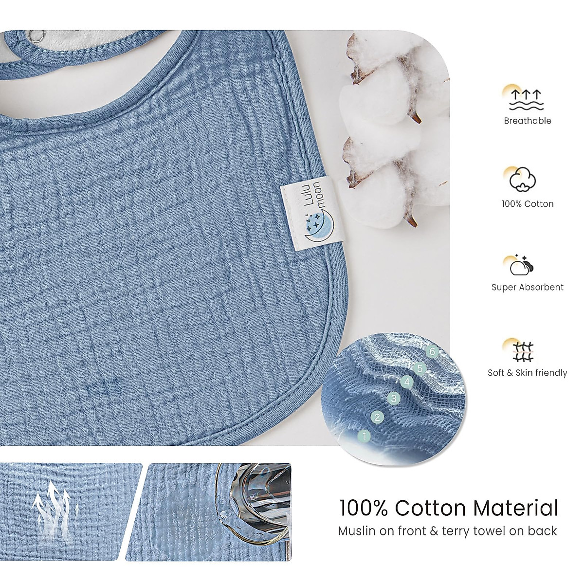 lulumoon Muslin Baby Drool Bibs - Absorbent Bandana Bibs 100% Cotton for Drooling Baby Girls Boys (Basic)
