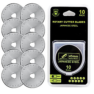 HEADLEY TOOLS 45mm Rotary Cutter Blades 10 Pack Fits Olfa, Fiskars, Replacement Rotary Blade for Arts Crafts Quilting Scrapbooking Sewing, Sharp and Durable