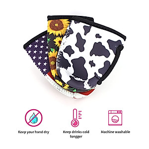 3 Pack Reusable Neoprene Insulated Can Sleeve with Handle for Soda, Energy drink, Pop, Beer, Hard Seltzer, Can Coosies For 12oz & 16oz Can, 12oz Slim can (American Flag(3Pack))