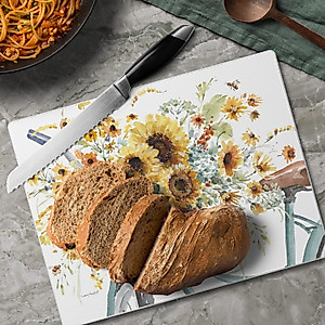 CounterArt Sunflowers Forever 3mm Heat Tolerant Tempered Glass Cutting Board 10” x 8” Manufactured in the USA Dishwasher Safe