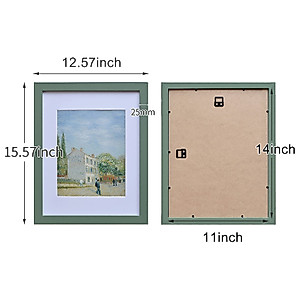 Muzilife 11x14 Wood Picture Frame Flat Display Pictures 8x10 with Mat or 11x14 Without Mat for Wall, 1pc, Green