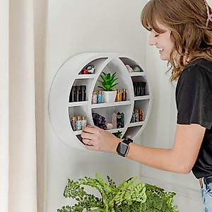 Crescent Moon Shelf Decor - Wooden Moon Shelf for Crystals, Stones & Essential Oil Display, Moon Phase Wall Decor, Crystal Shelf Display, Boho Shelf for Bedroom - Patented - 17 x 14 x 3.5 in. (White)