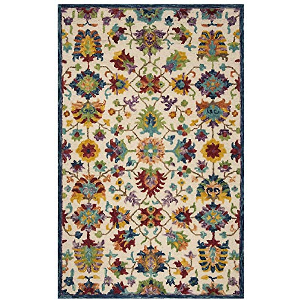 SAFAVIEH Aspen Collection 5' x 8' Ivory/Blue APN509A Handmade Boho Wool Area Rug