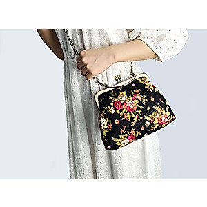 Abuyall Crossbody Tote Bag Floral Satchel Purse Handbag for Women Black-flower