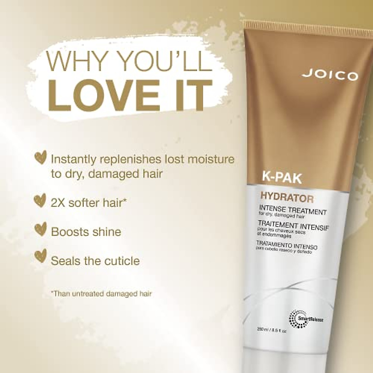 K-Pak Hydrator Intense Treatment | For Dry, Damaged Hair | Boost Shine | Improve Elasticity | Instant Hydration & Softness | With Keratin & Evening Primrose Oil | 8.5 Fl Oz