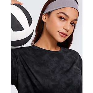 CRZ YOGA Women's Pima Cotton Workout Crop Tops Short Sleeve Yoga Shirts Casual Athletic Running T-Shirts Tie Dye Smoke Ink Medium