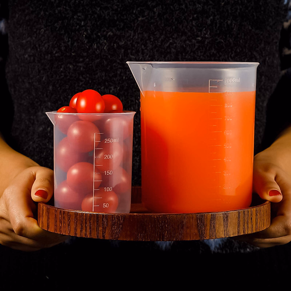 Plastic Beakers Set, 20 Pcs Plastic Measuring Beakers and Droppers, 10 Pcs Clear Measuring Graduated Liquid Container Beakers in 50/100/250/500/1000ml with 10 Pcs Thickened Plastic Droppers in 3ml