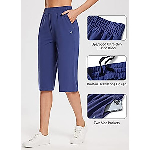 BALEAF Women's 17" Capri Yoga Pants Cotton Loose Soft Drawstring Workout Sweatpants Summer Causal Lounge Pants with Pockets Navy XXL