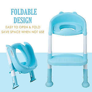EGREE Potty Training Toilet Chair Seat with Step Stool Ladder for Kids and Toddler Boys Girls - Foldable Height Adjustable Children Toilet Training Seat with Safe Handles & Anti-Slip Pads, Blue-White