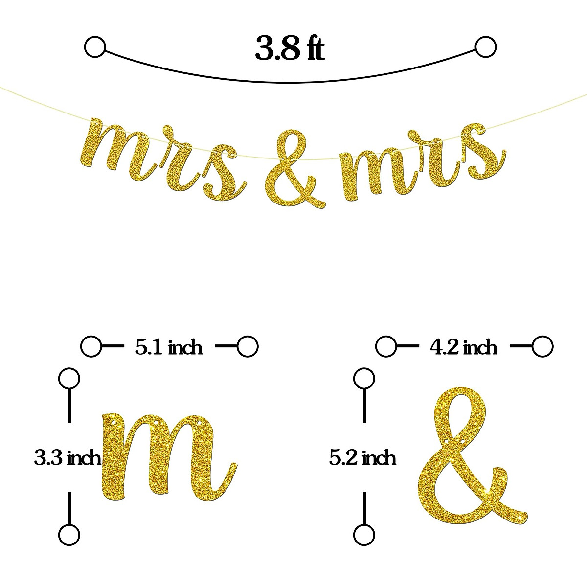 Maicaiffe Mrs ＆ Mrs Banner, Female's Bridal Lesbian Party Bunting Decor, LGBT Wedding Party Decoration Supplies, Gold Glitter