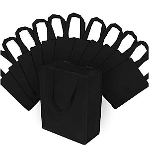 Black Gift Bags - 12 Pack Reusable Shopping Bags with Handles, Small Fabric Cloth Bags for Small Business, Gifts, Groceries, Merchandise, Events, Parties, Take-Out, Retail Stores, Bulk - 8x4x10
