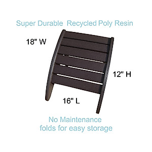Phat Tommy Poly Adirondack Chair Ottoman - Outdoor Chair Footrest - All Weather Patio Ottoman Furniture, Brown