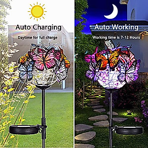 Weepong Outdoor Solar Lights, 2 Pack Solar Garden Stake Lights with 18 Butterflies Decoration Outdoor Lights, Waterproof Solar Butterfly Lights, Bigger Solar Panel for Patio Yard Pathway Garden Decor