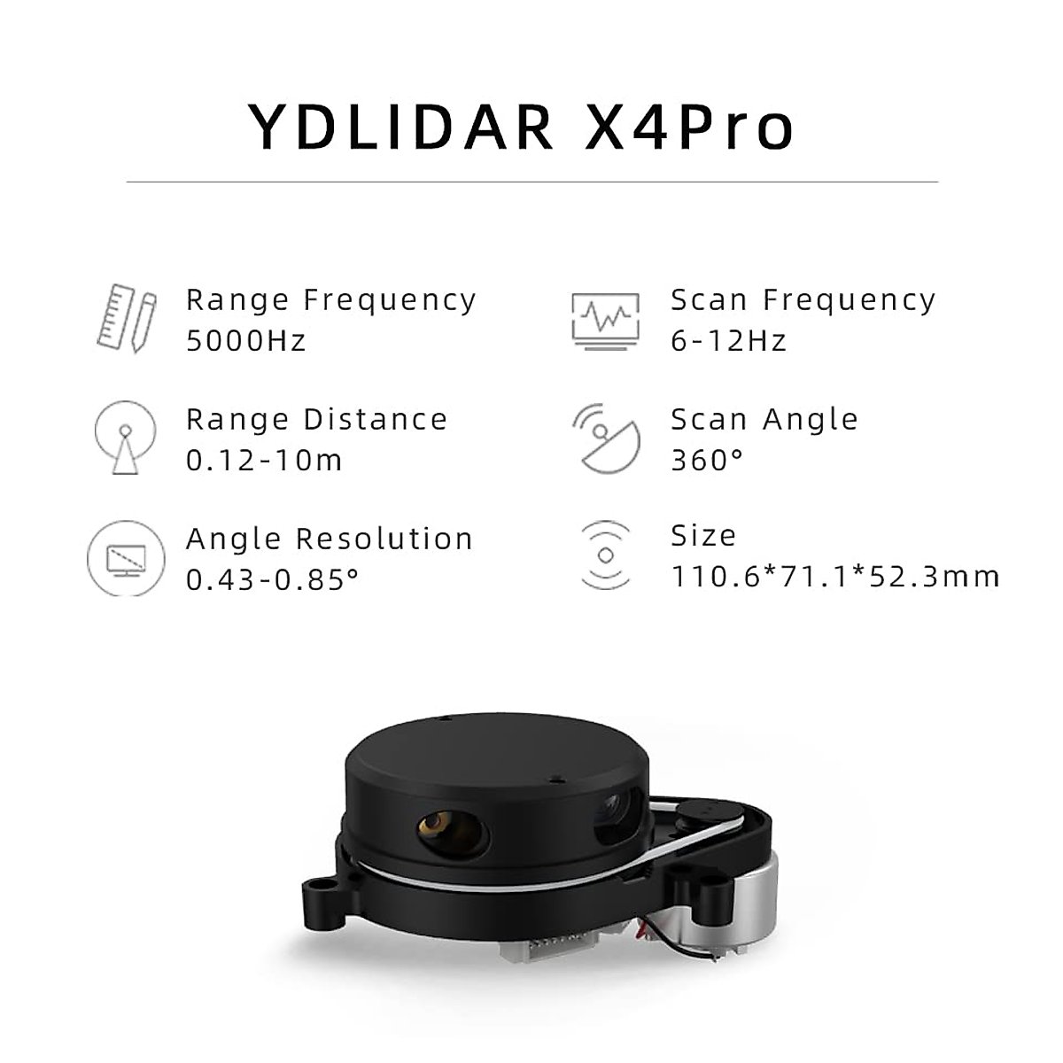 youyeetoo YDLIDAR X4 Pro 360 Degree, 2D Laser Range Lidar Scanner, Triangular Ranging 10 Meters Scanning Radius, for Arduino Raspberry pi Obstacle Avoidance and Navigation of Robots
