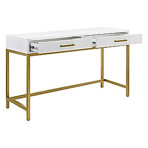 24KF Modern Century Home Office Desk with Lacquer Finish Golden Metal Base,Console Table with 2 Drawers - 80612-White