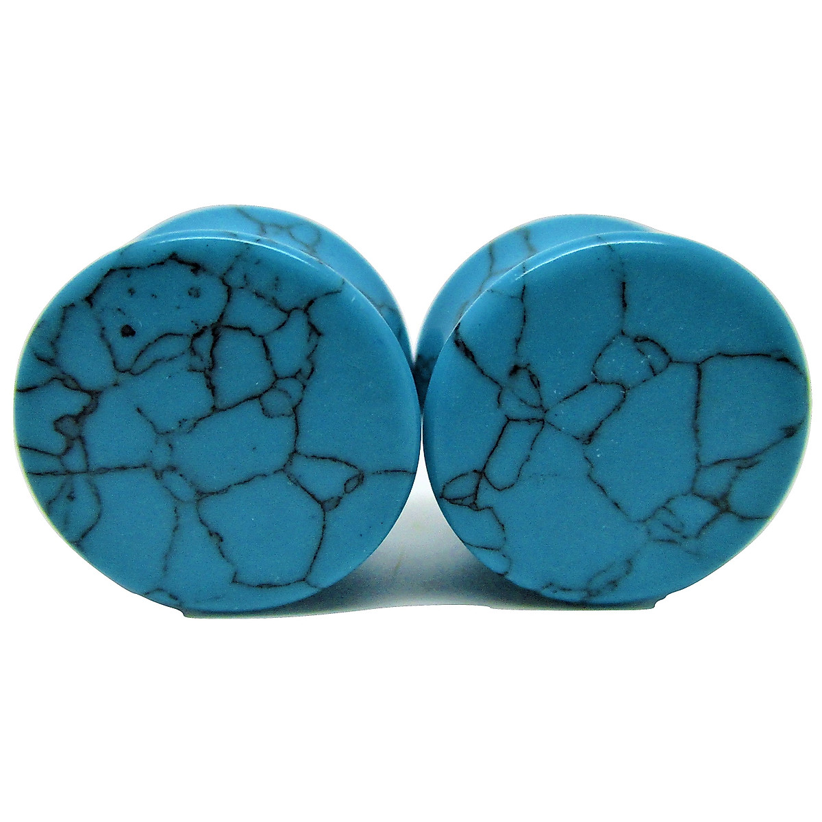 Pierced Republic Turquoise Stone Ear Plugs - Double Flared Gauges - 7 Sizes - Pair (0 Gauge (8mm))