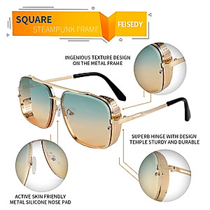 FEISEDY Sunglasses Mens Women Vintage Aviator Square Trendy Metal Steampunk Fishing Driving Sun Glasses B2894