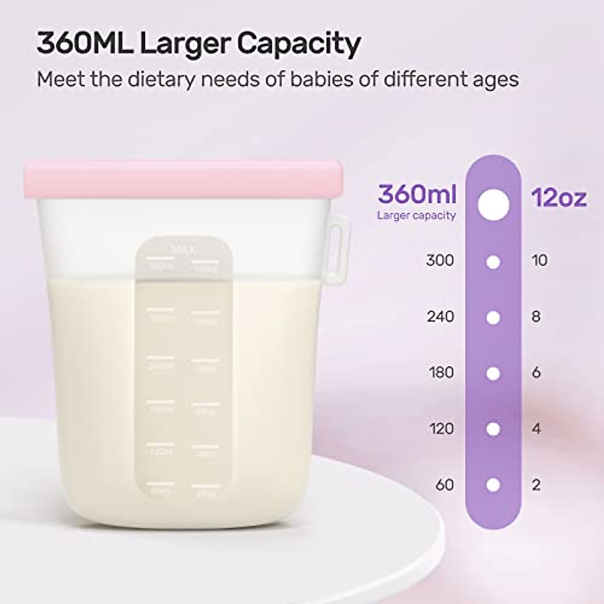 Nuliie 7 Pcs Reusable Silicone Breastmilk Storage Bags, 12oz/360ml Double Leak-Proof Breastmilk Freezer Bags, BPA Free Self-Standing Milk Bags for Breastfeeding, Baby Food Pouches