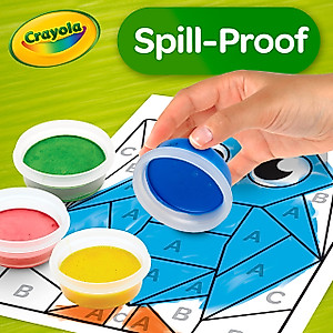Crayola Spill Proof Paint Set (8ct), Washable Toddler Paint Kit, with Activity Pages, Kids Paint Brushes, Paint Pots, Ages 3+