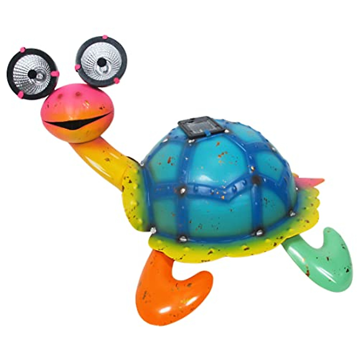 Metal Turtle Garden Statue with Solar Eyes Multicolored Hand Painted -Continental Art Center