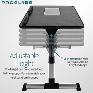 Large Laptop Stand for Bed with Fan, Proglobe Lap Desk for Laptop, Laptop Stand with Adjustable Height, Tray for Eating and Laptops, Foldable & Portable, Work from Home Accessories (Black, 23X13)