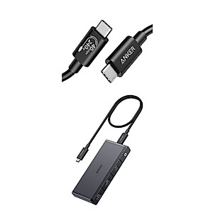Anker USB C Hub, 556 USB-C Hub (USB4, 8-in-1) with 1.6ft USB4 Cable, 10 Gbps USB-C and USB-A Data Ports, 8K HDMI and DisplayPort & Anker 515 USB 4 Cable 3.3 ft, Supports 8K HD Display