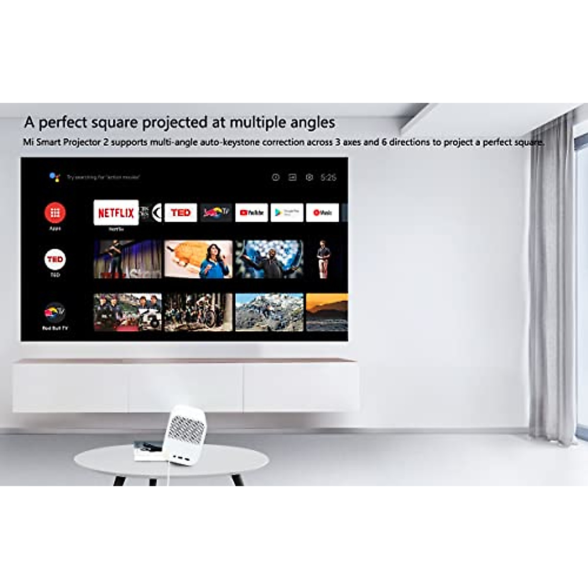 Xiaomi Mi Smart Home Compact Projector, Android TV Compatible with Remote Control, Screen Size 60"-120", 1080P Full HD, HDR10 Decoding, 500 ANSI Lumen, with Dolby Audio Decoding