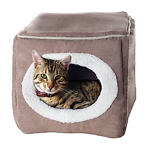 PETMAKER Cozy Cave Enclosed Cube Pet Bed - Light Coffee, Medium