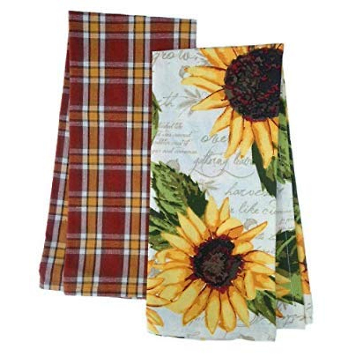 DII Design Imports Set 2 Rustic Sunflower Kitchen Dish Towels - Rustic Sunflower Print - Rustic Plaid