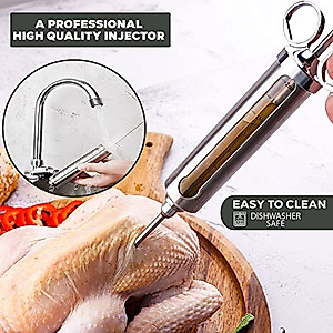 Grillin Pros Advanced Meat Injector Kit for Smoking & Grilling, Stainless Steel Large 2 Oz Syringe + Measuring Window for Cooking BBQ, Brisket, Turkey - Inject Marinade or Seasoning for Tender Flavor
